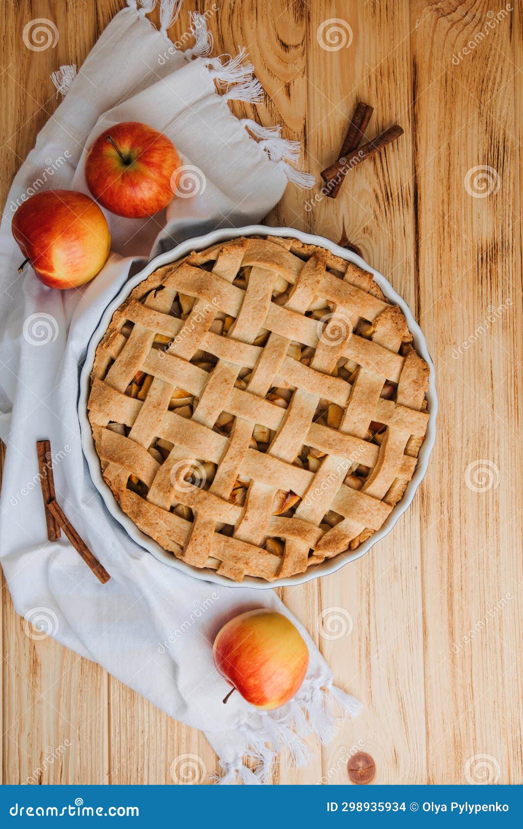 Apple Pie in Blue Form on a Light Wooden Background with a White ...