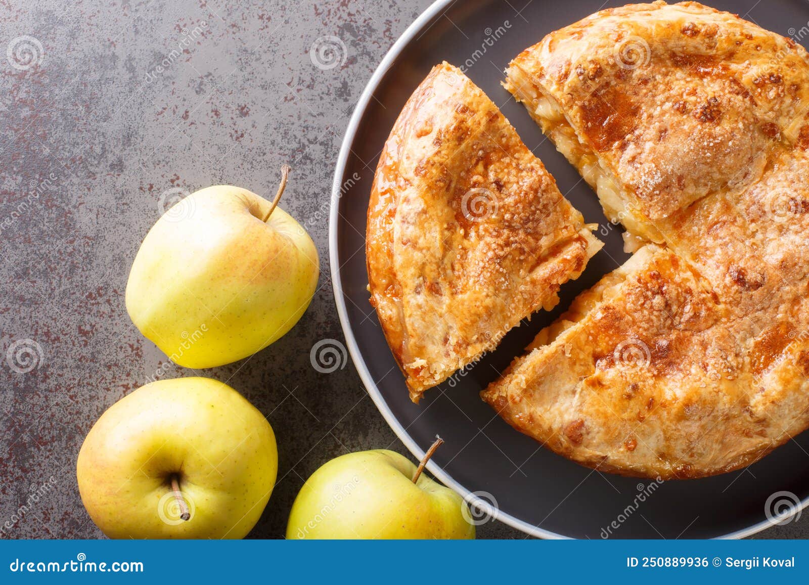 Apple Pie with Cheese Crust Closeup in the Plate. Horizontal Top View ...
