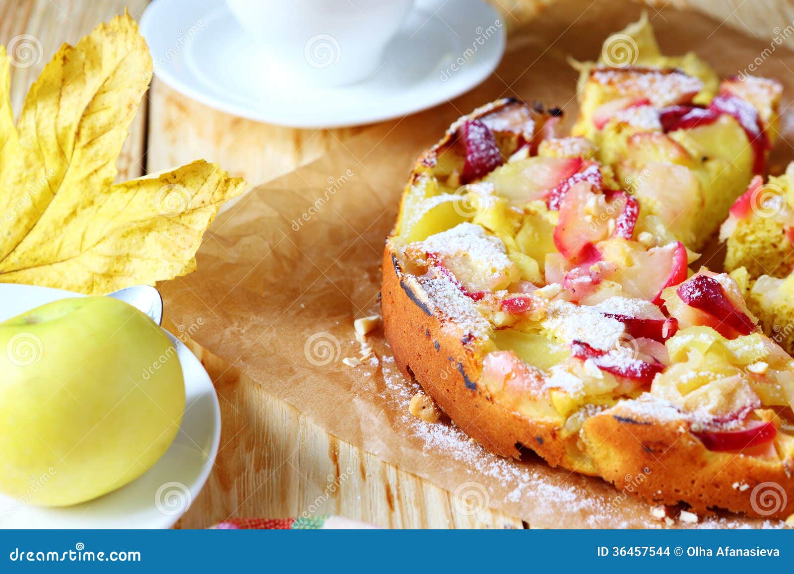 Apple pie cut into pieces stock photo. Image of tasty - 36457544