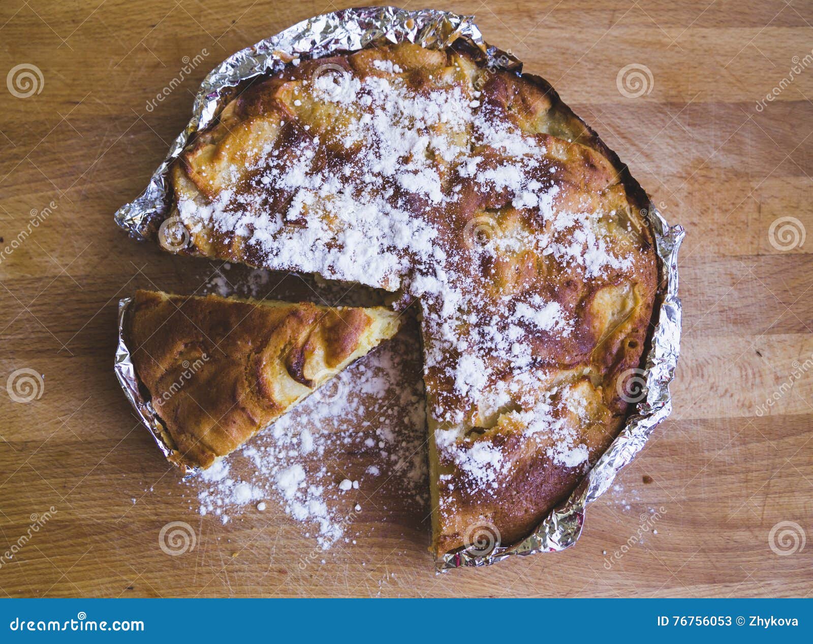Apple Pie Cut into Pieces and Sprinkle with Powdered Sugar Stock Image ...