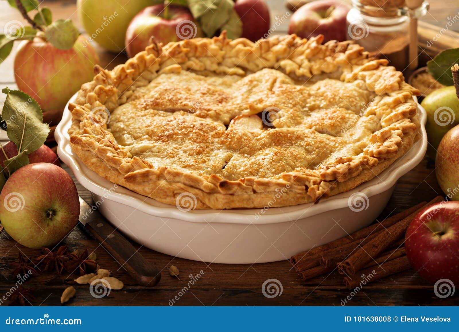 Apple Pie Decorated with Fall Leaves Stock Photo - Image of cooking ...