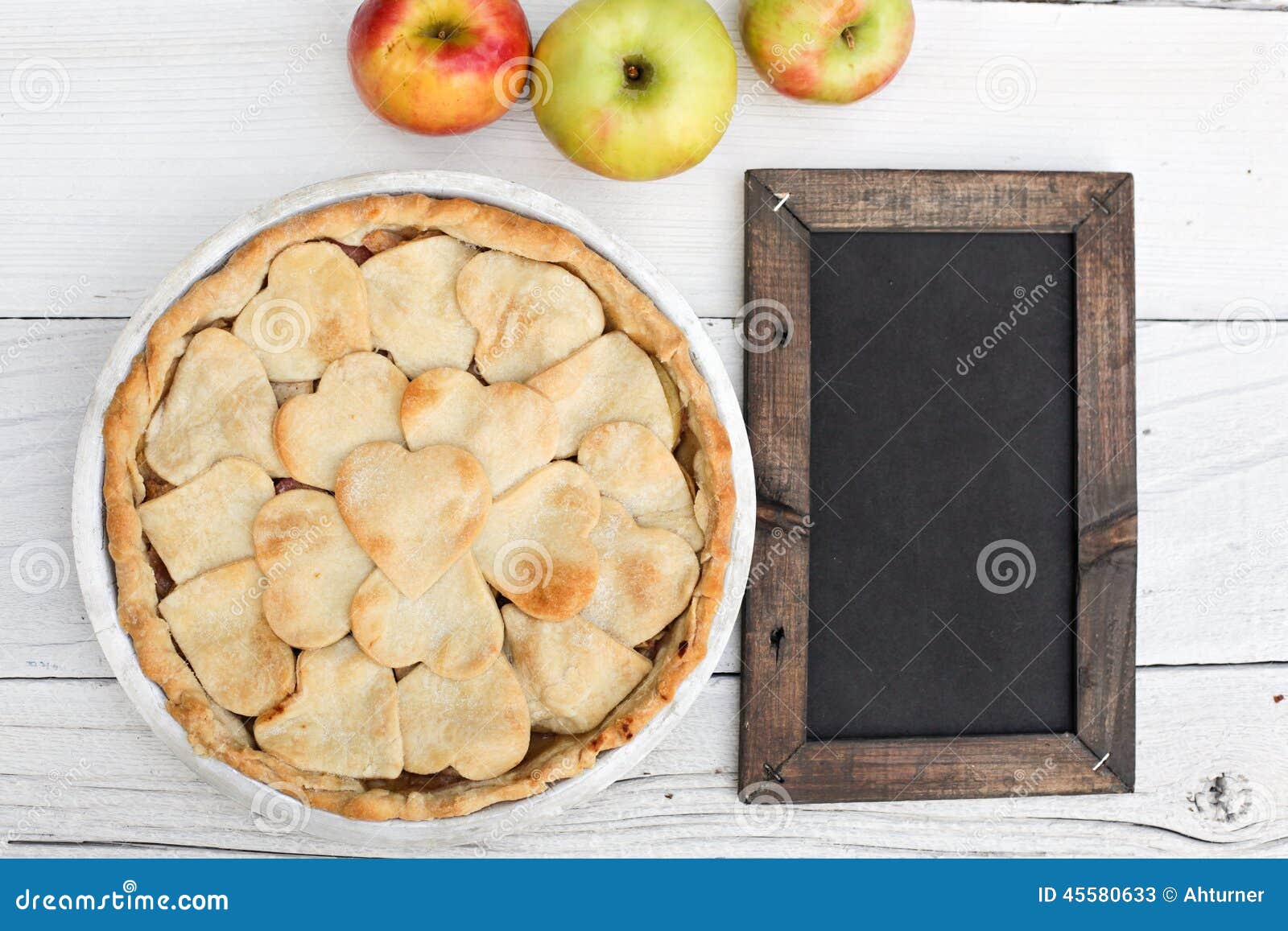 Apple Pie with Heart Shaped Crust Topping with Chalkboard Stock Image ...