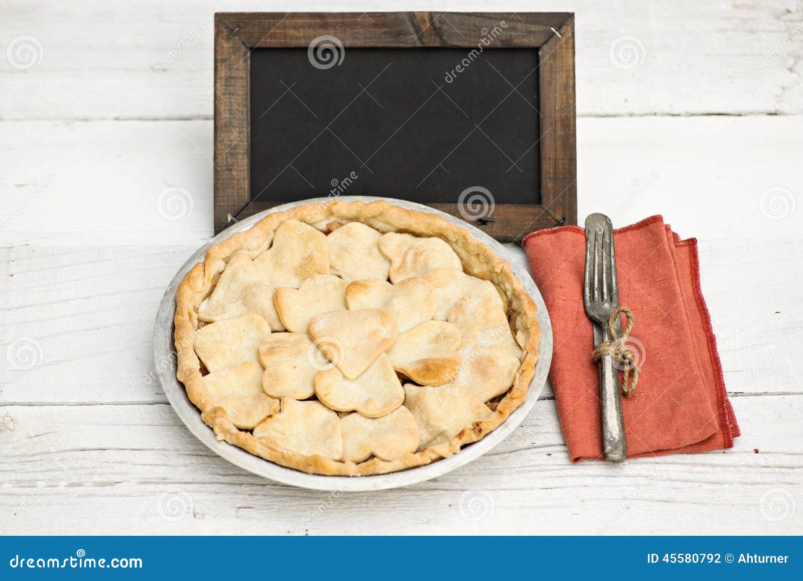 Apple Pie with Heart Shaped Crust Topping with Chalkboard Stock Photo ...