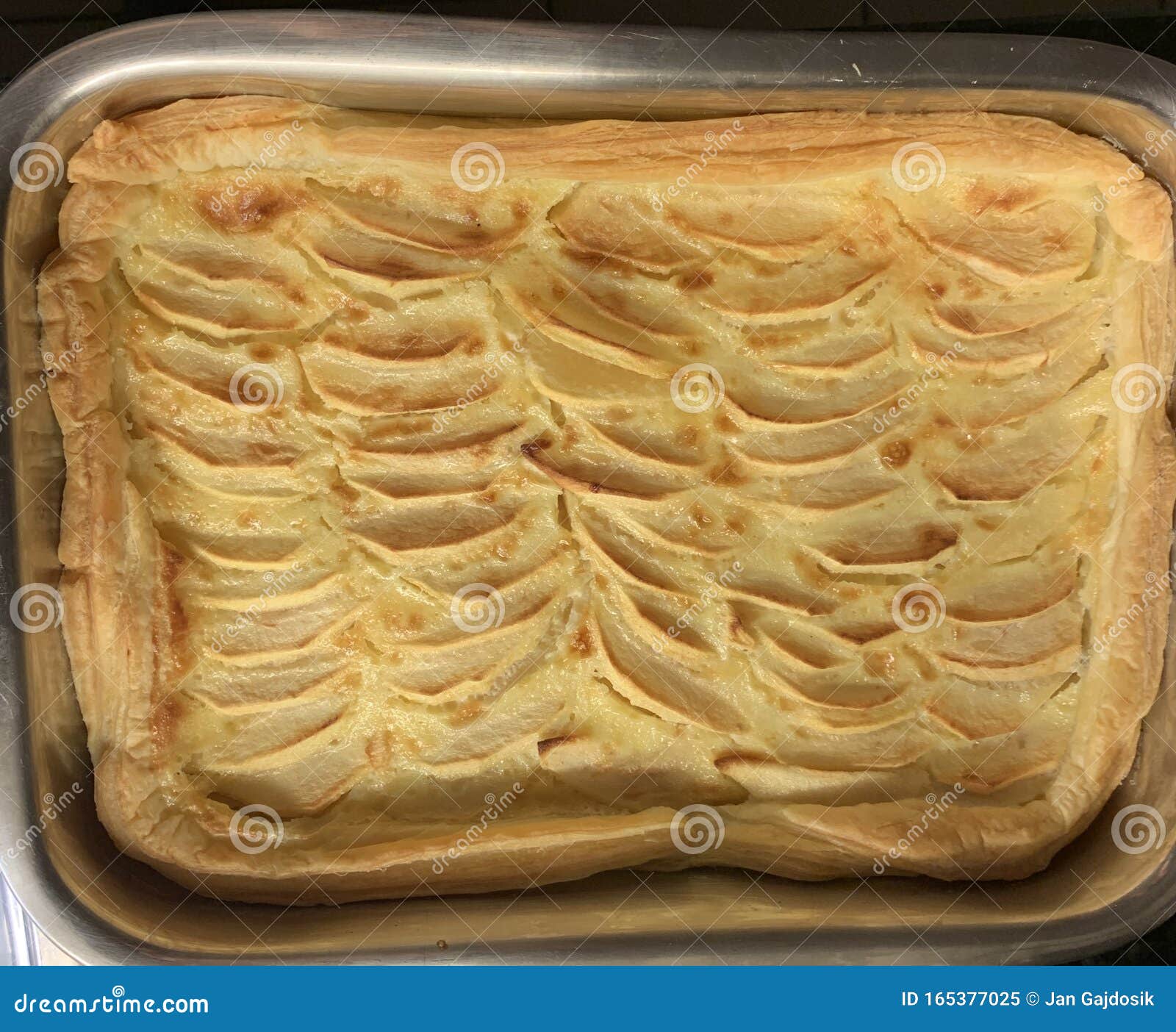 Apple Pie in a Rectangular Metal Form with Slices of Apples Stock Image ...