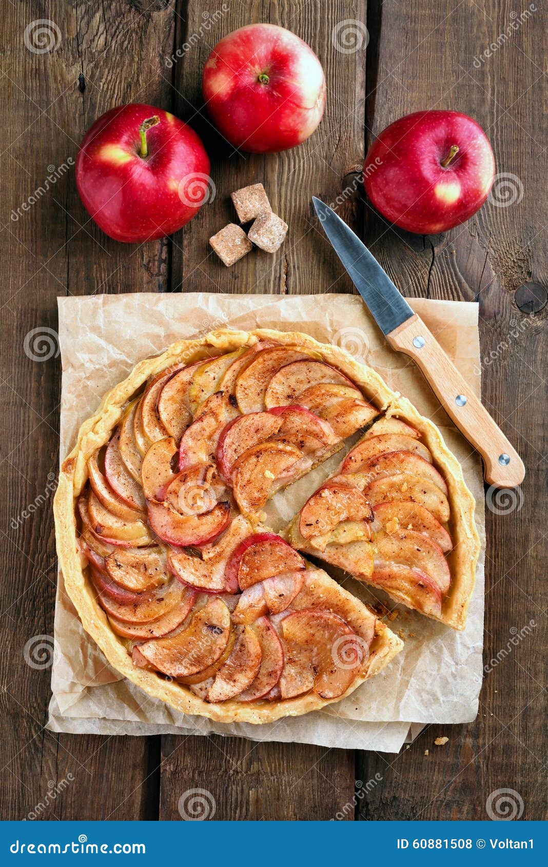 Apple pie on rustic table stock photo. Image of dessert - 60881508
