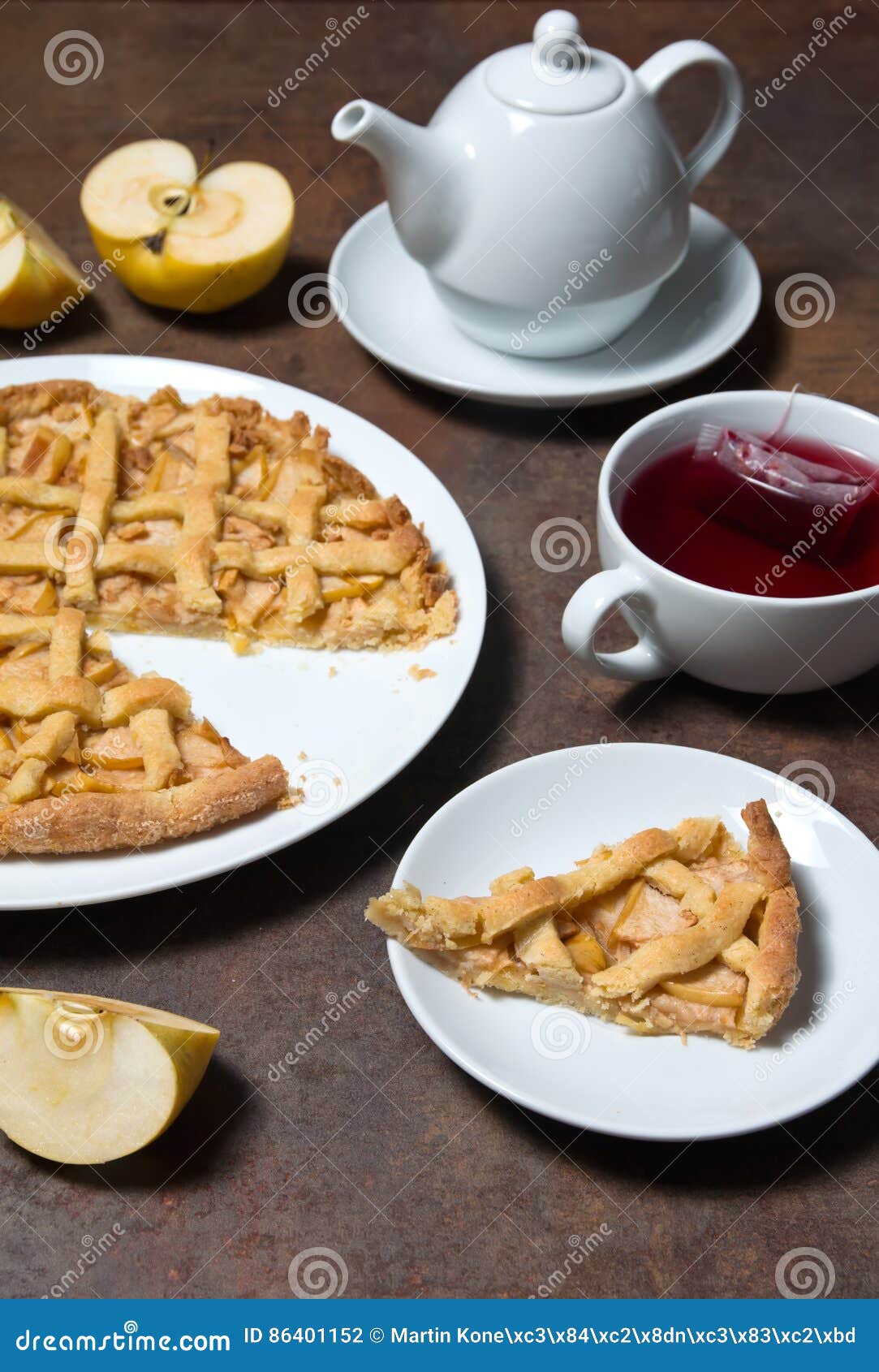 Apple pie and tea stock photo. Image of holiday, dessert - 86401152