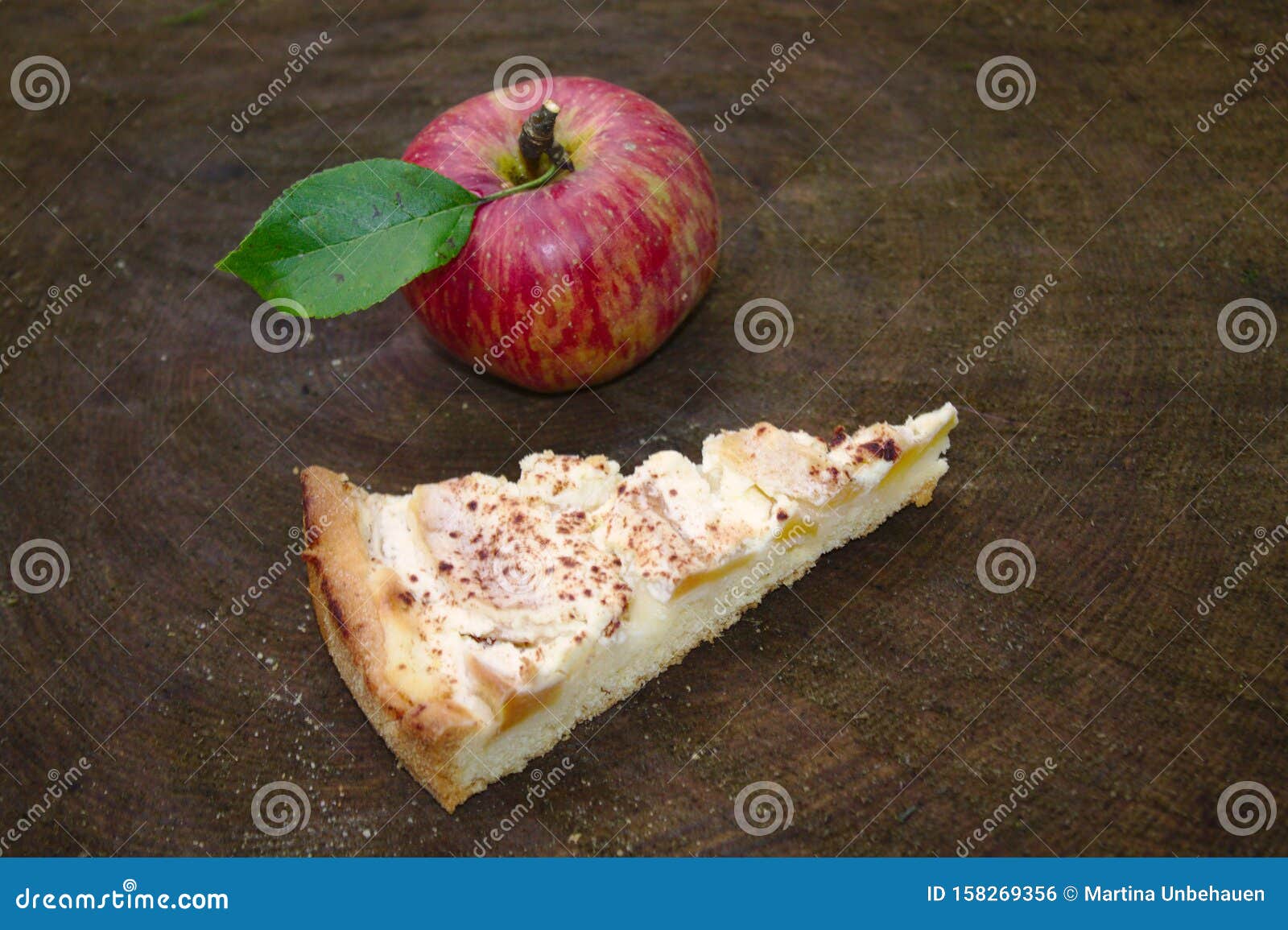 Apple Pie and an Apple on a Tree Trunk Stock Photo - Image of applecake ...
