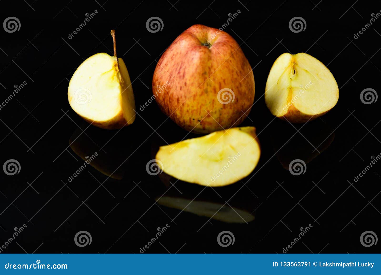 Apple Pieces on Isolated Black Background Stock Image - Image of ...