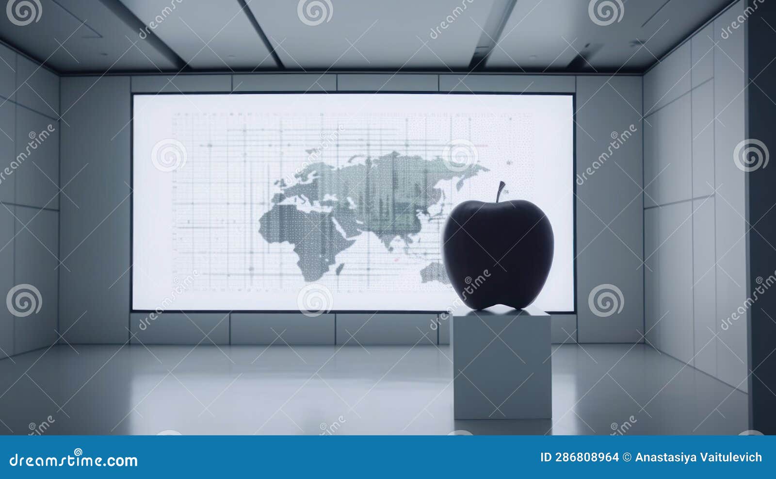 Apple on the Podium in Front of World Map Stock Illustration ...