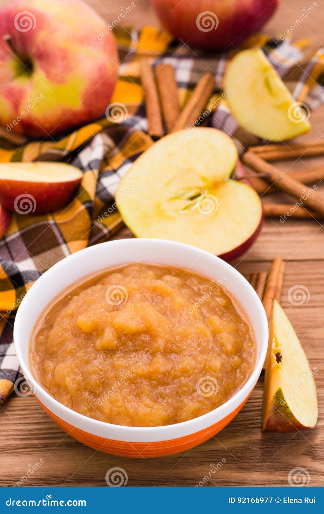 Apple Puree, Apples and Cinnamon on a Wooden Table Stock Image - Image ...