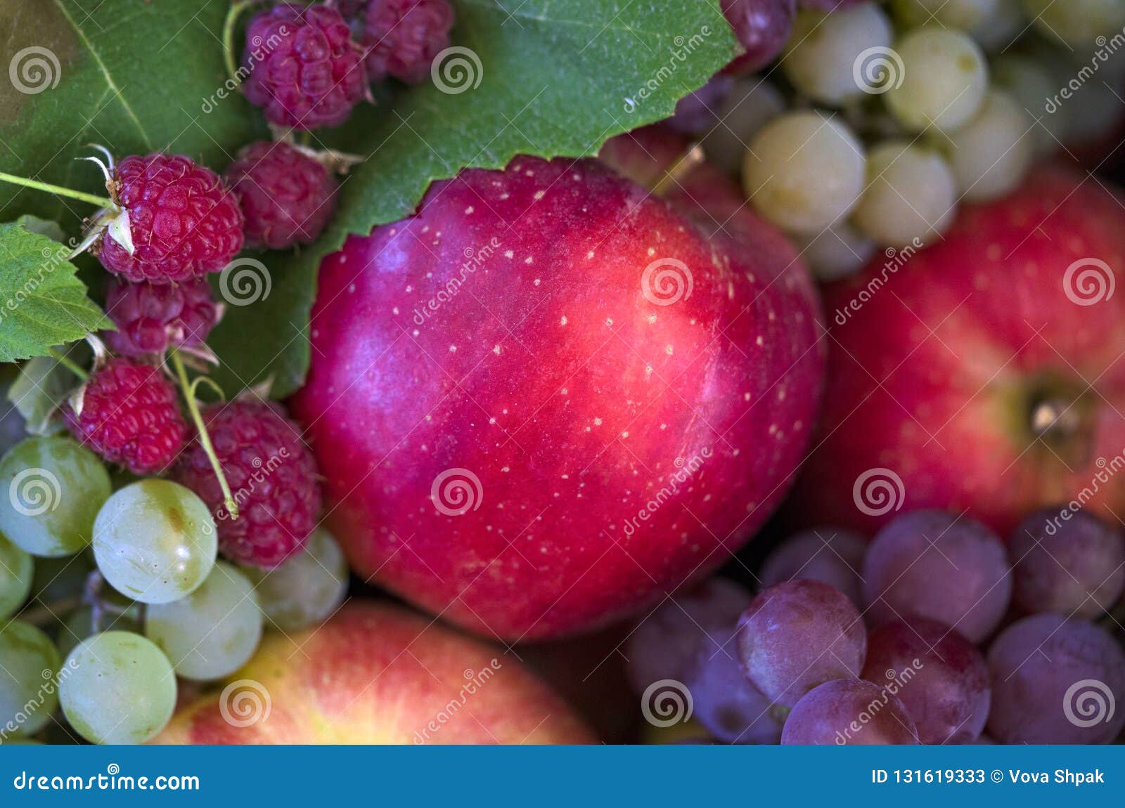 Apple, Raspberry, Grapes Close Up Stock Image - Image of grapes ...
