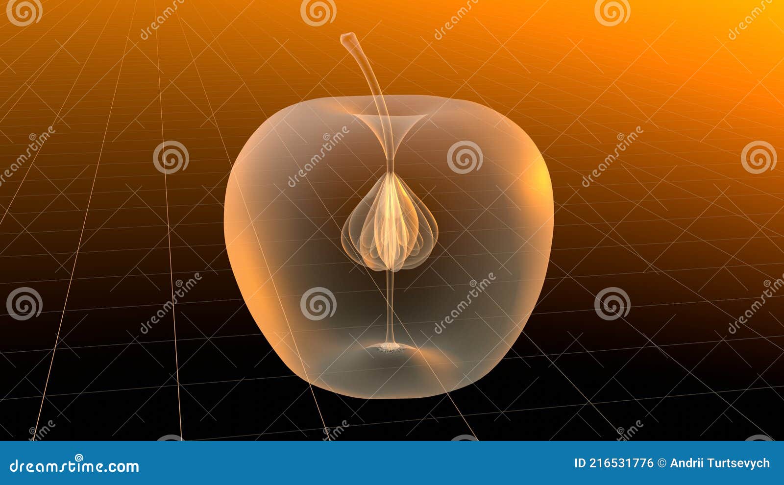 Apple in X-ray Light, Warm Colors, Grid, 3D Rendering Stock ...