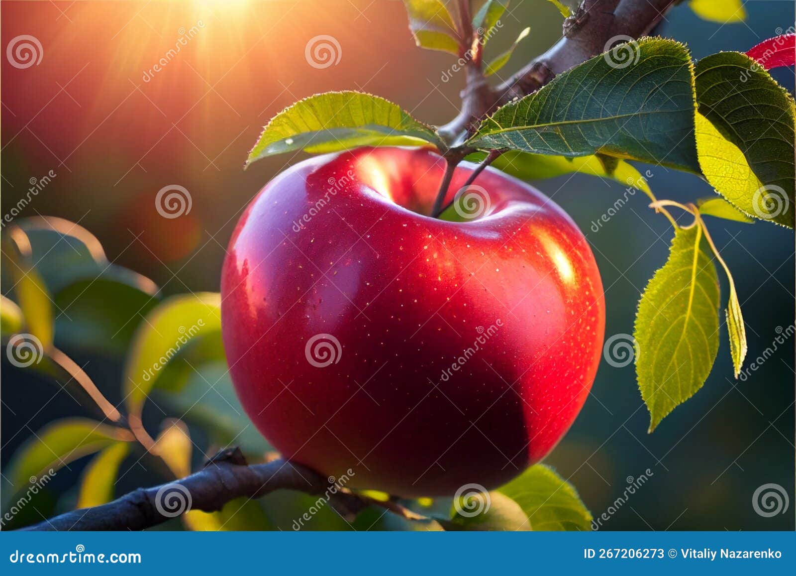 An Apple Ripens on a Branch of an Apple Tree in the Rays of the Sun. AI ...