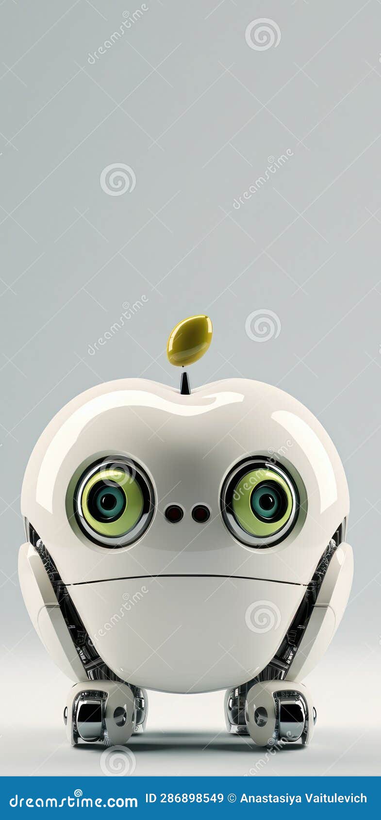 Robot in Apple Shape on Gray Background. Vertical Banner with Copy ...