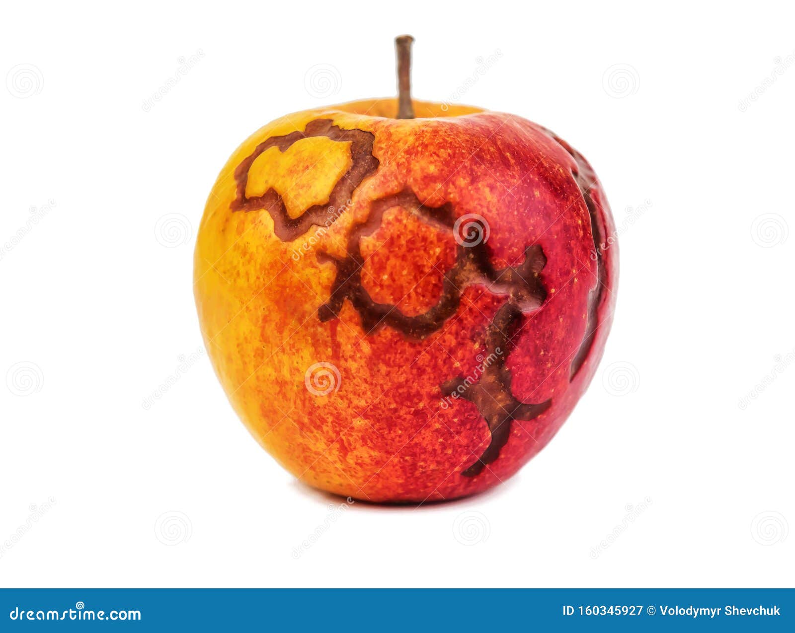 Apple with rot on white stock image. Image of apple - 160345927