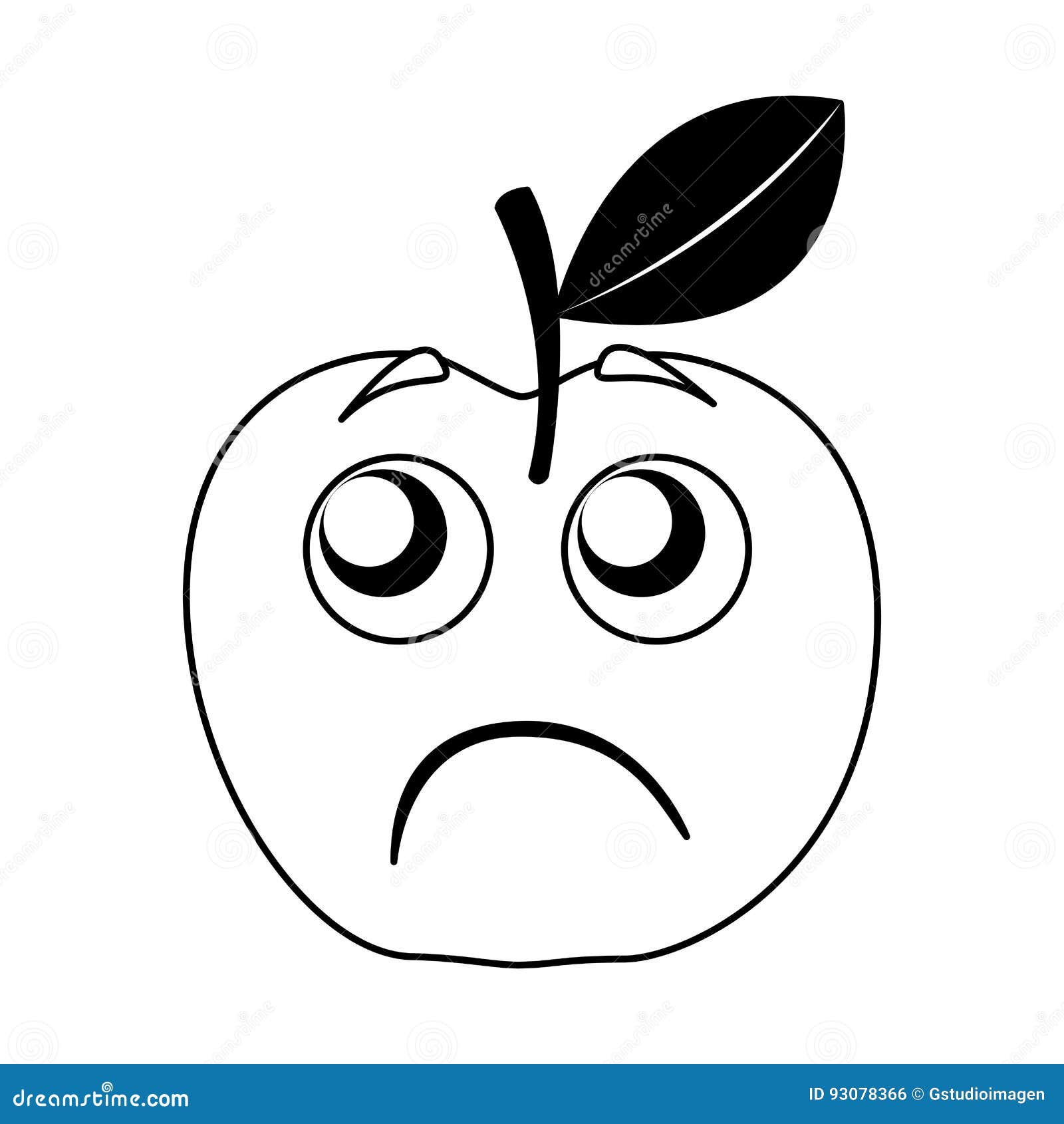 Apple sad kawaii character stock vector. Illustration of juice - 93078366