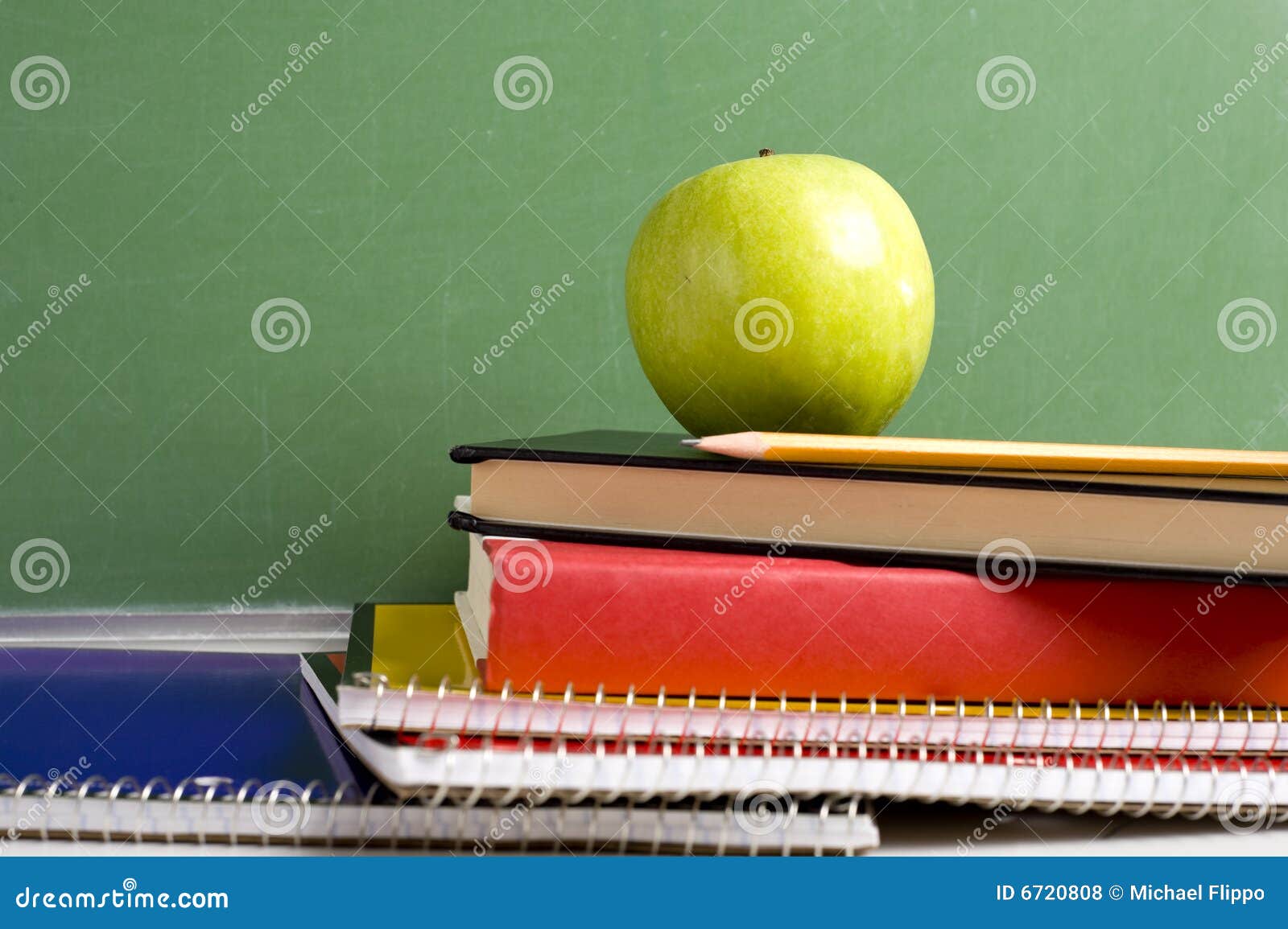 Apple and School books stock photo. Image of spiral, chalkboard - 6720808
