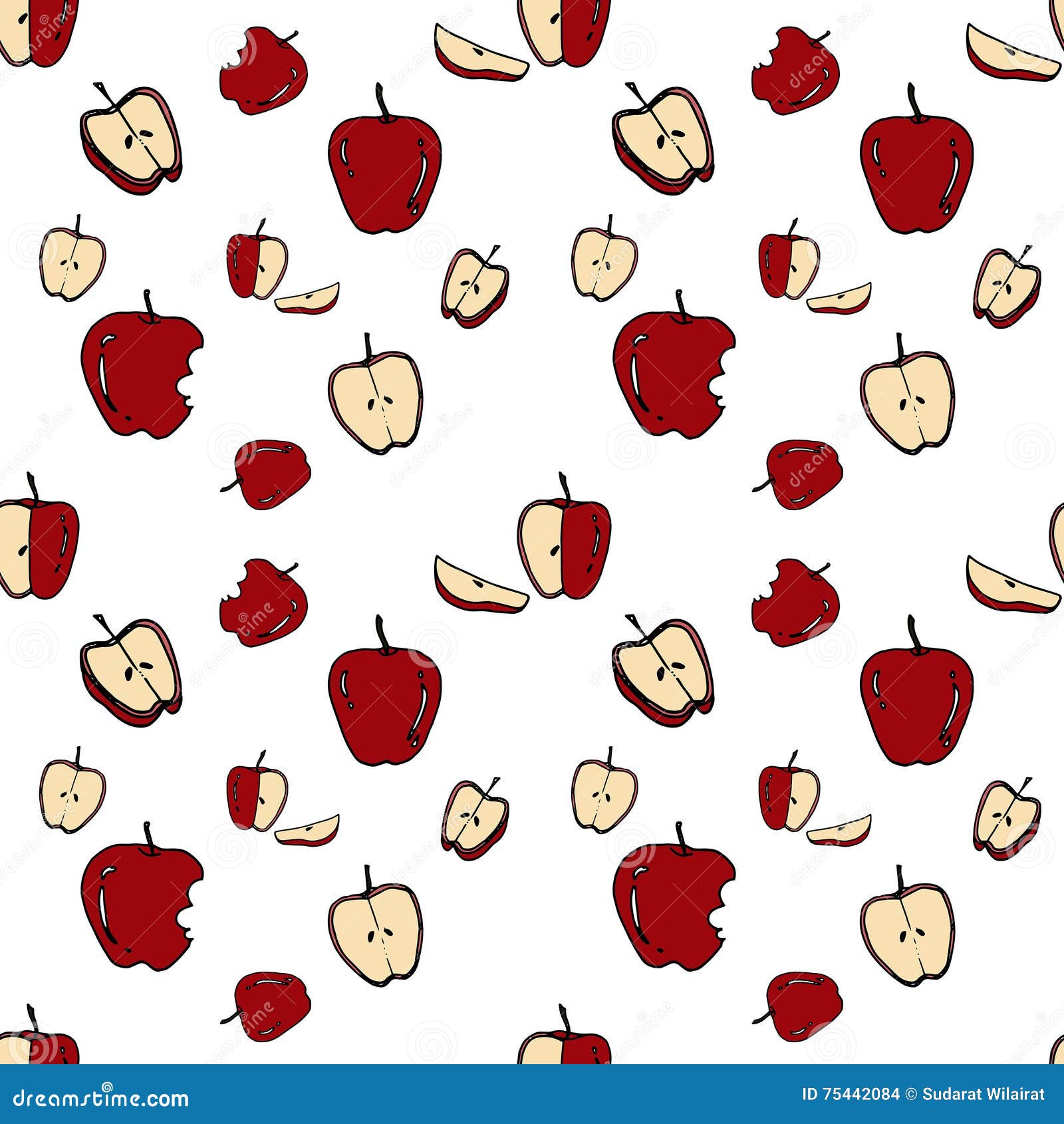 Apple Seamless Pattern by Hand Drawing on White Backgrounds. Stock ...