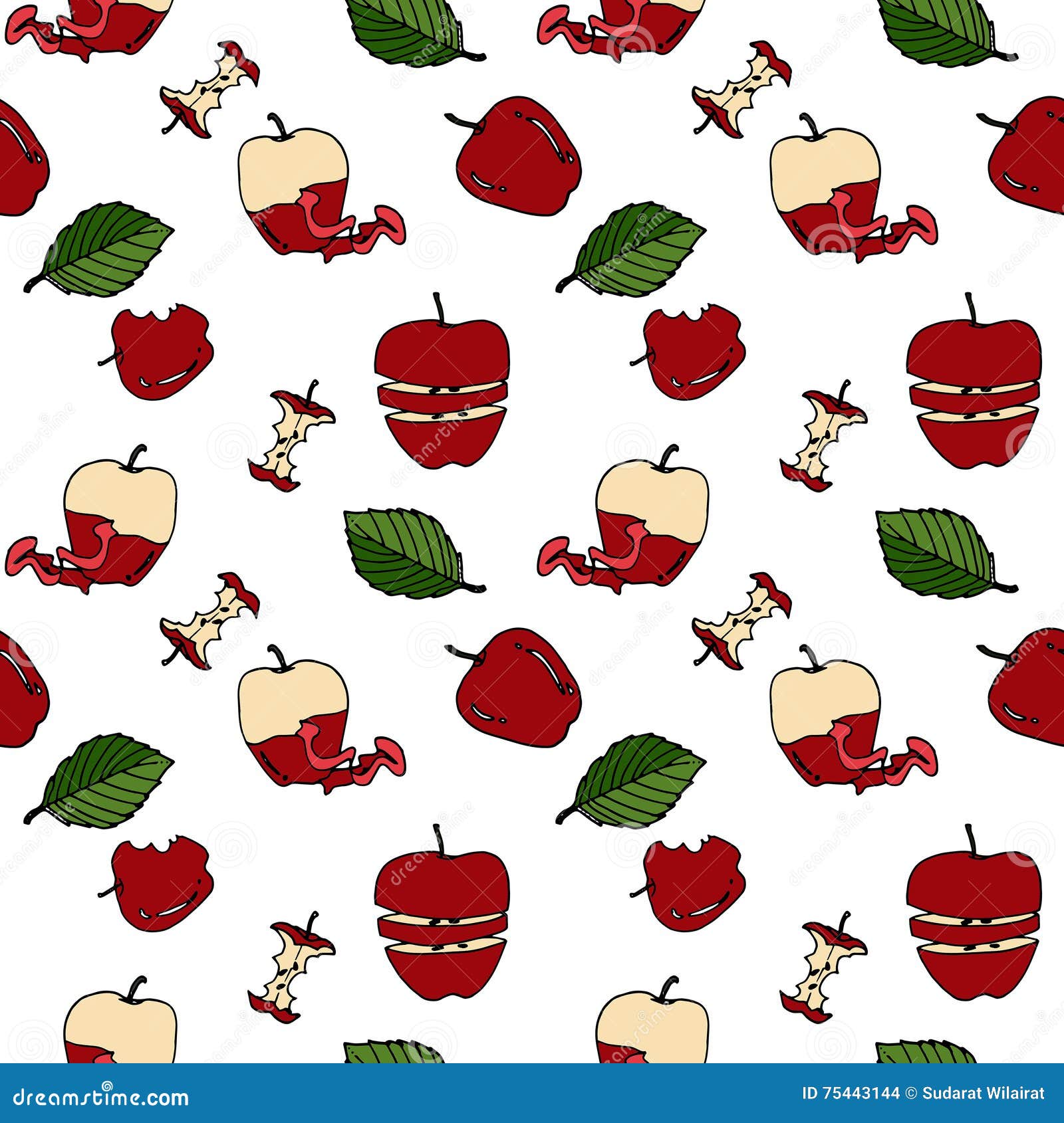 Apple Seamless Pattern by Hand Drawing on White Backgrounds. Stock ...