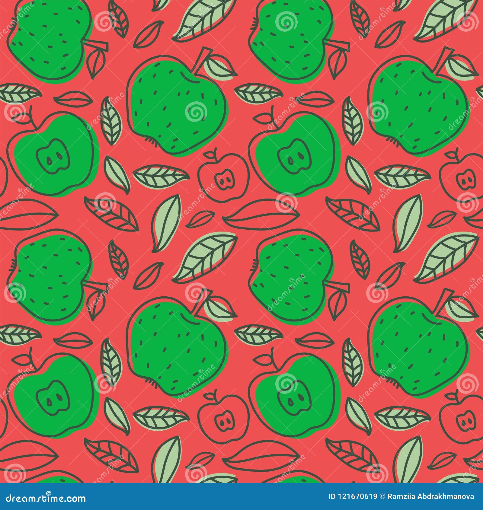 Apple Seamless Pattern. Hand Drawn Fresh Fruit. Multicolored Vector ...