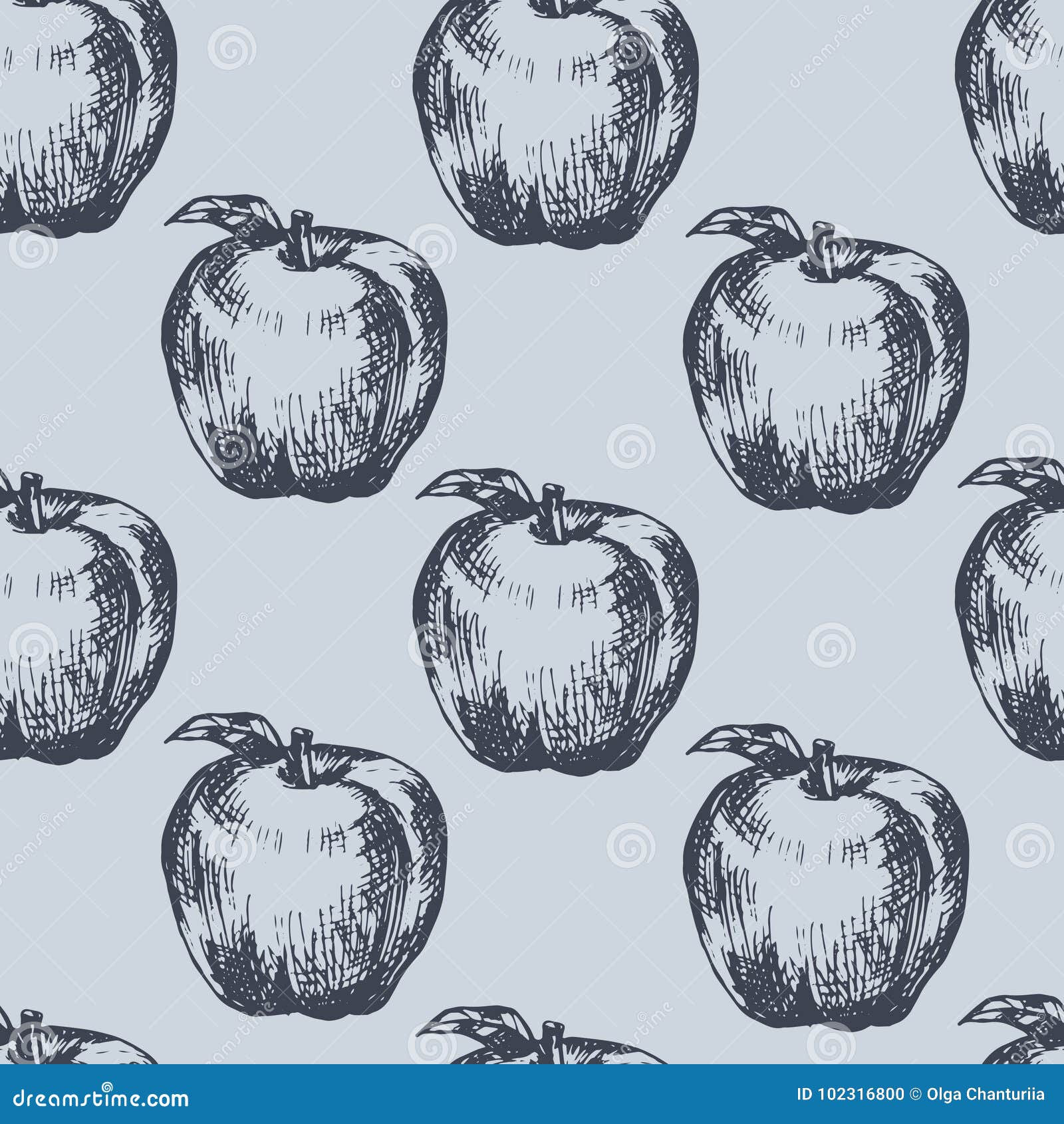 Apple Seamless Pattern Hand Drawn Sketch Stock Vector Illustration