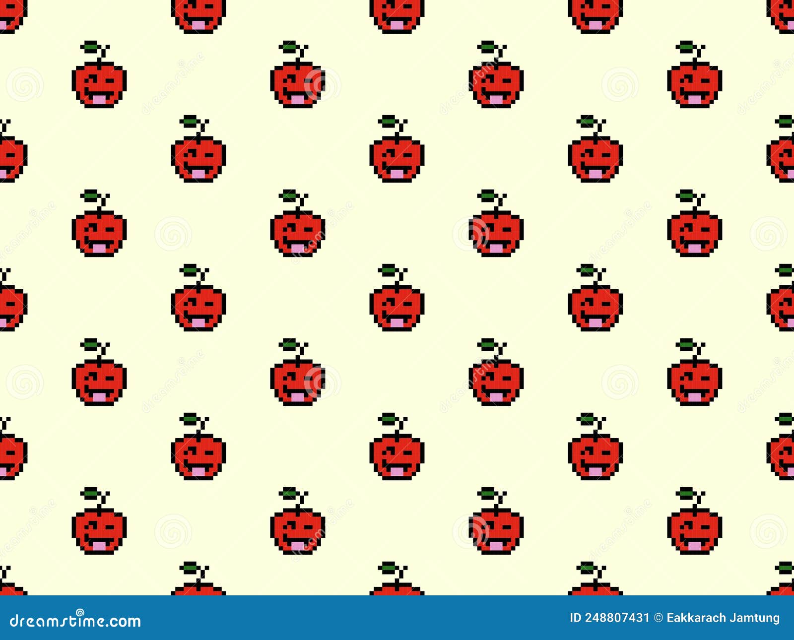 Apple Seamless Pattern on Yellow Background. Pixel Style Stock ...