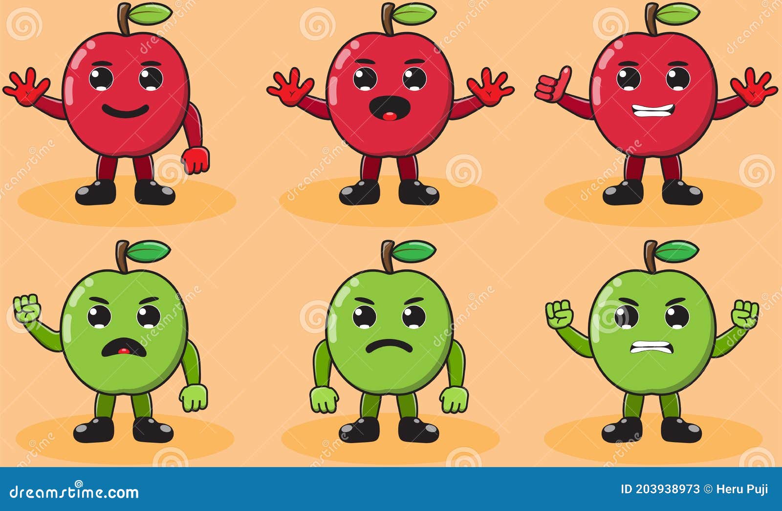 Cute Cartoon Apple Emotion Set Stock Vector - Illustration of doodle ...