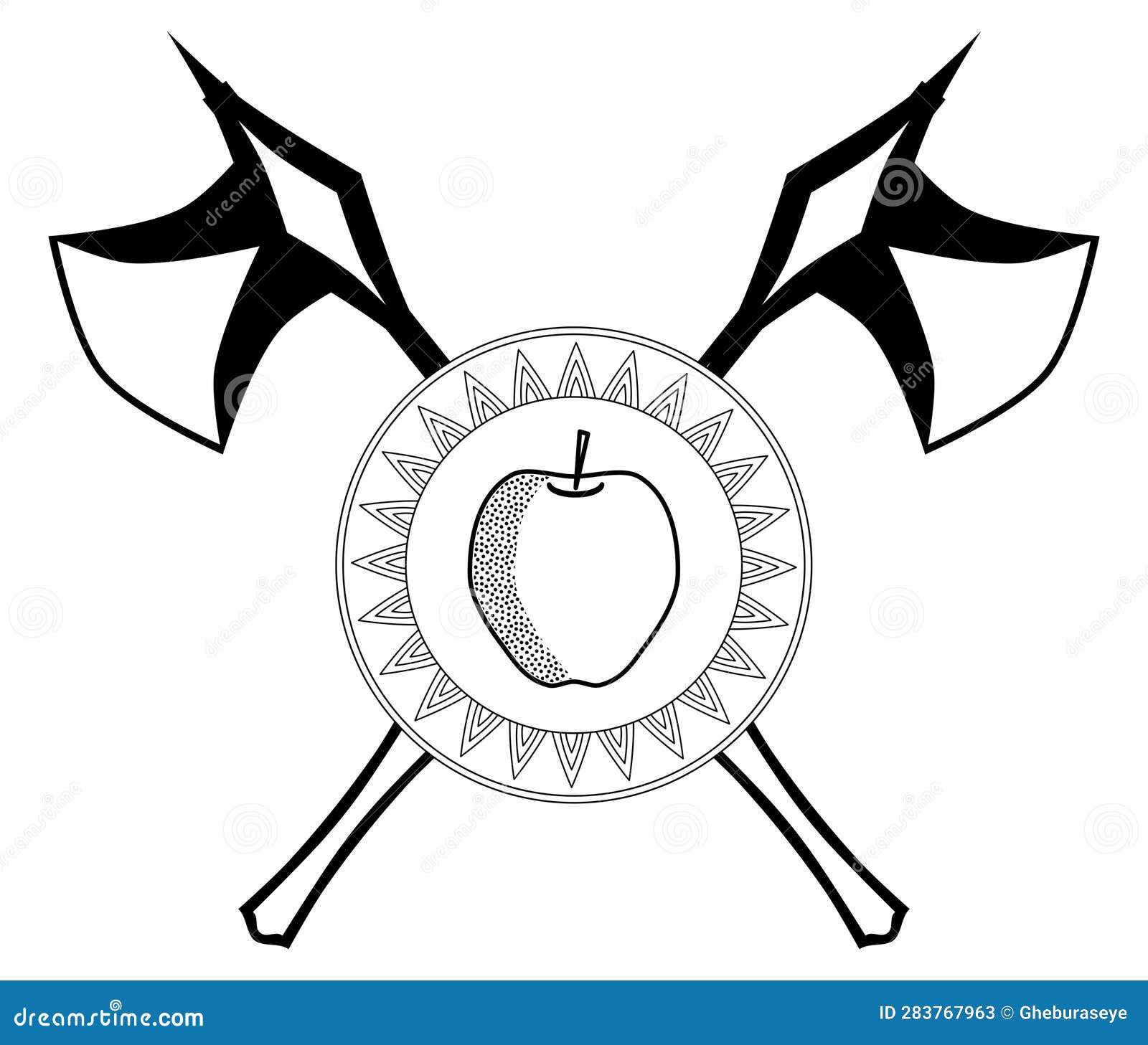 Apple with Shield and Axes, Decoration, Heraldry, Isolated. Stock ...