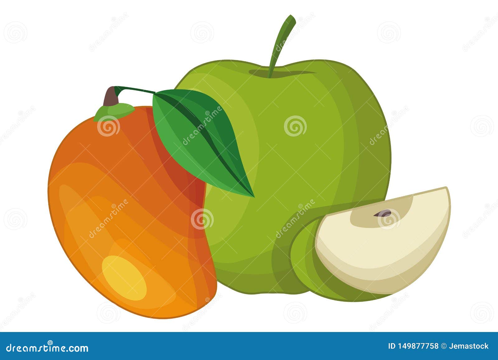 Apple Sliced and Mango Tropical Fruit Stock Vector - Illustration of ...