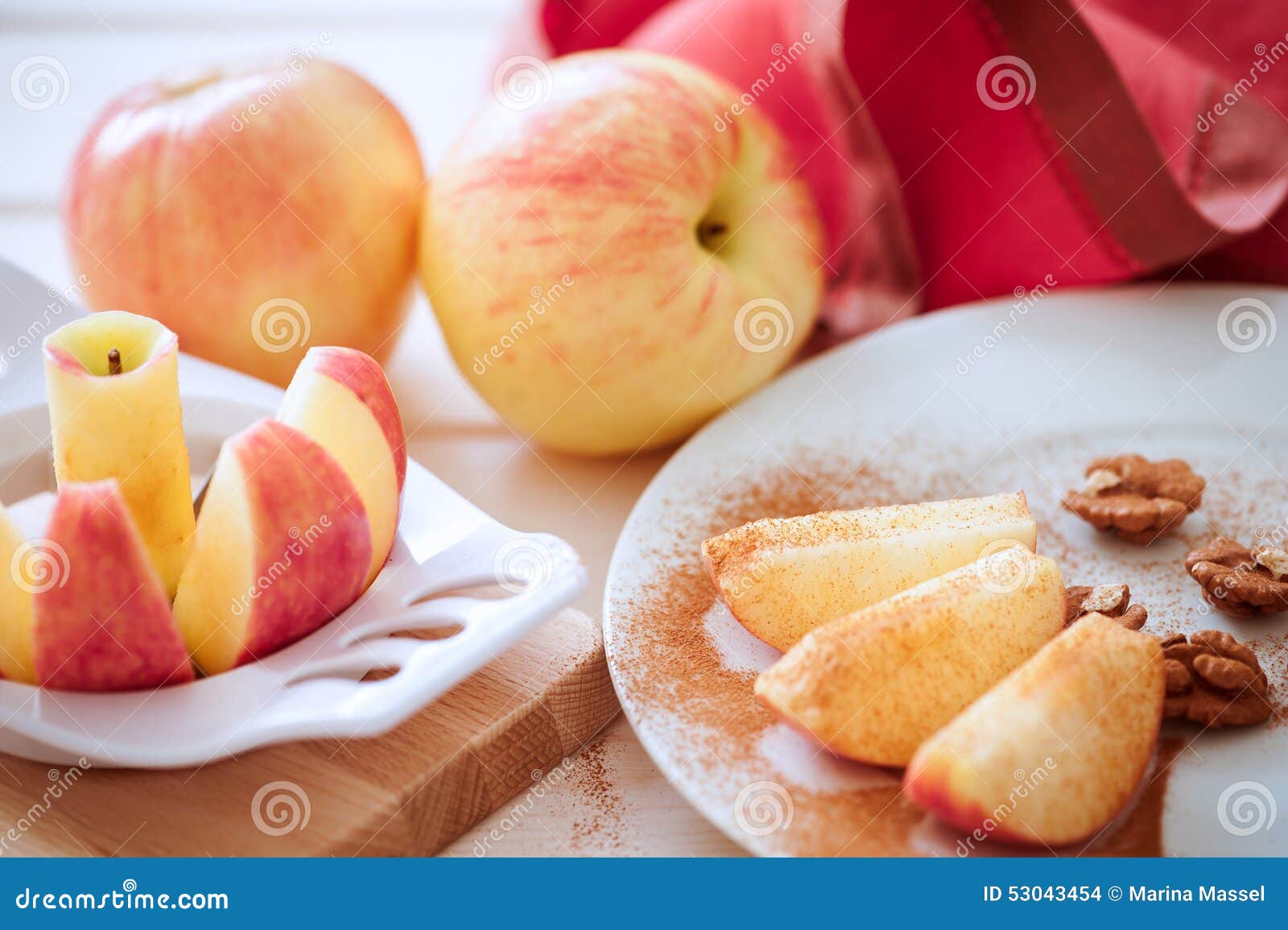 Apple is Sliced into Wedges with Cinnamon. Stock Photo - Image of ...