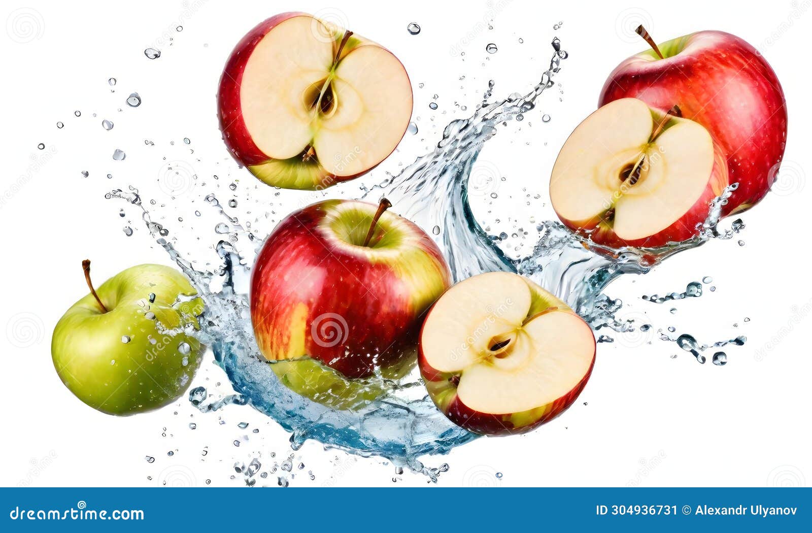 Apple Slices in a Splash of Water Stock Image - Image of white, nature ...