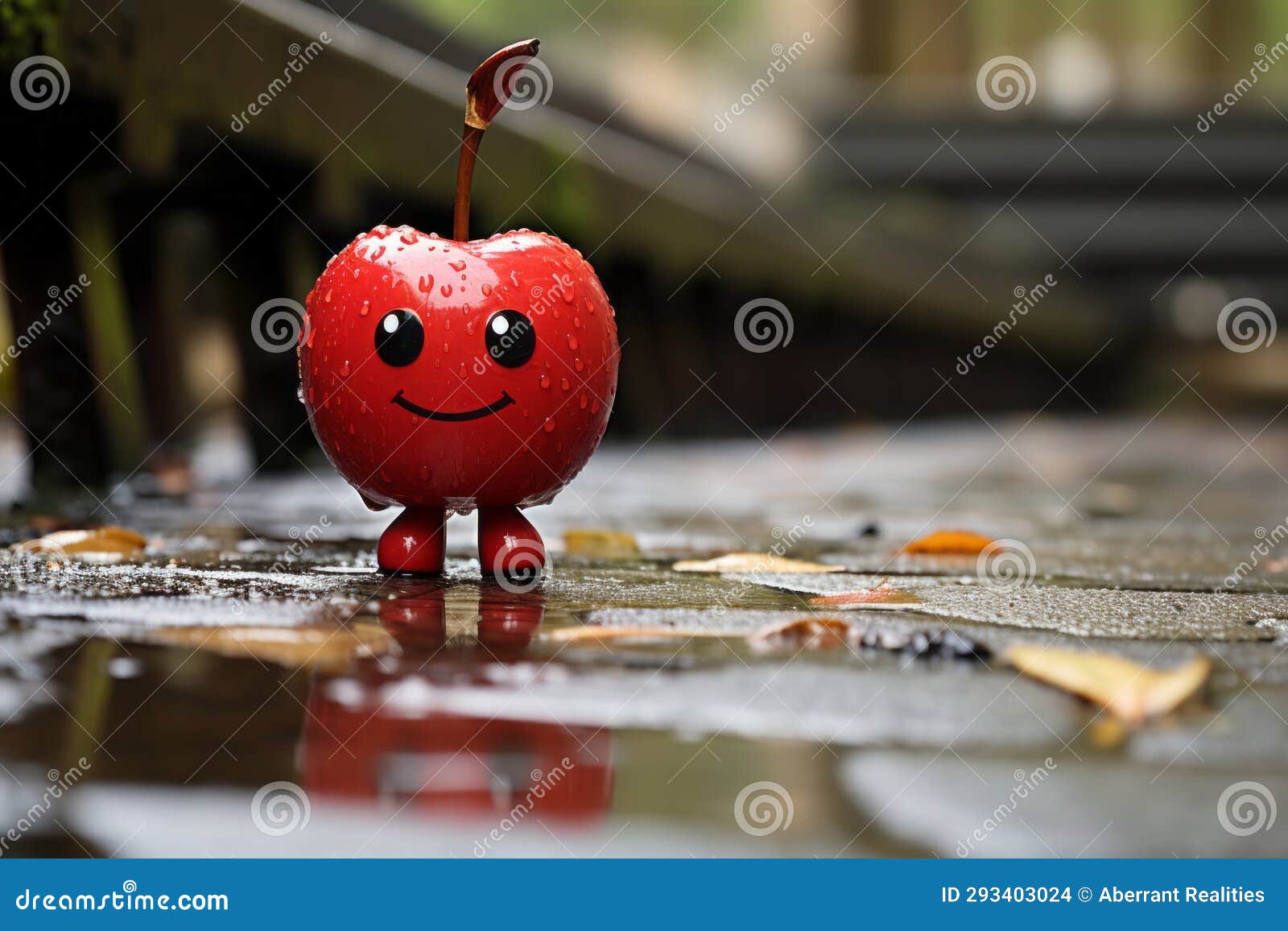 An Apple with a Smiley Face Standing in the Rain Stock Illustration ...