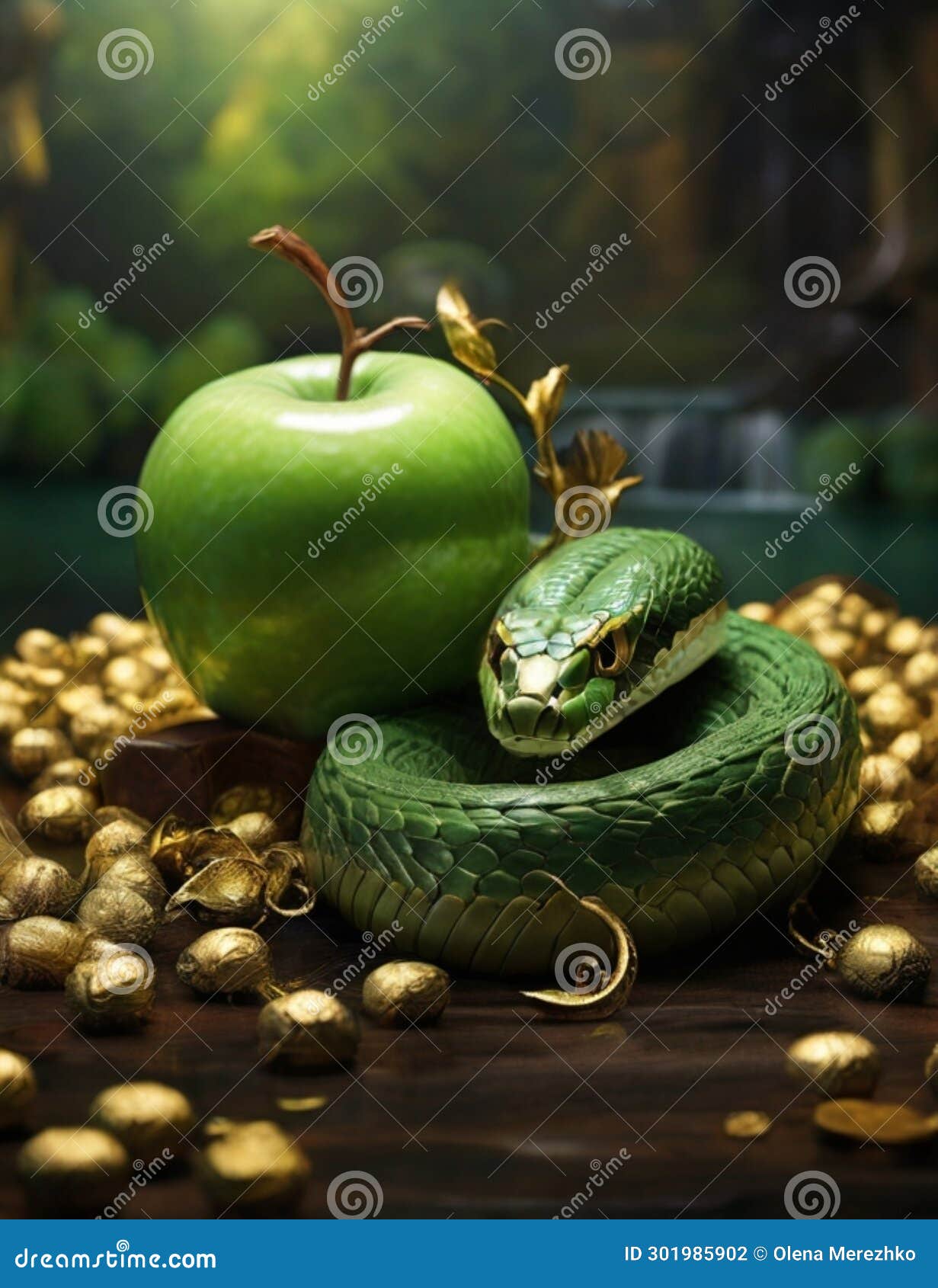 Apple with snake stock illustration. Illustration of reptile - 301985902
