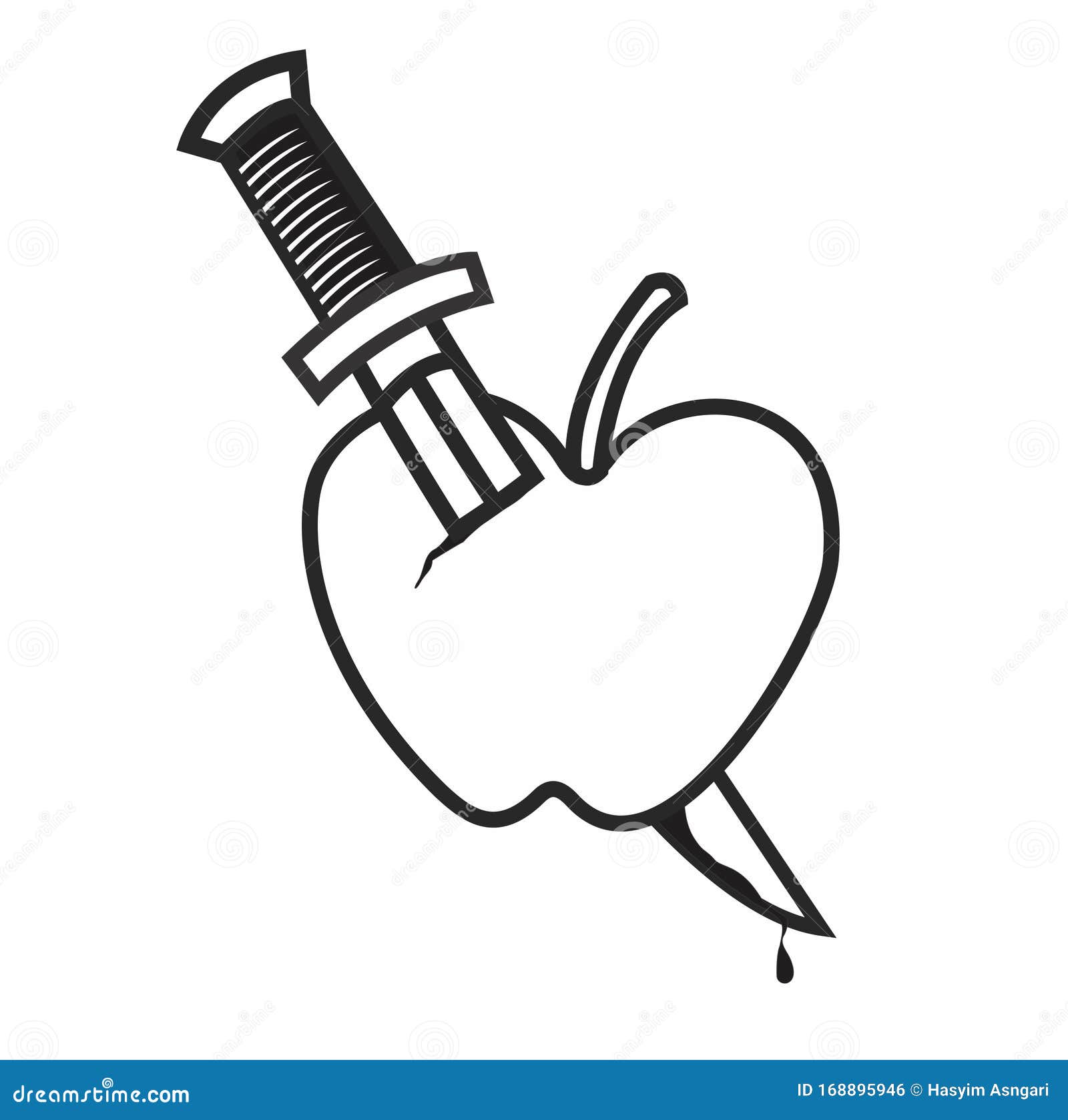 Apple Stabbed Knife Hand Drawn Vector Stock Vector - Illustration of ...