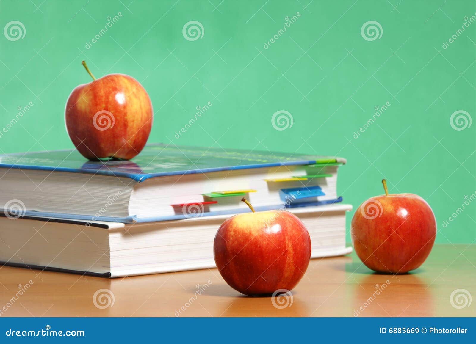 Apple on Stack of Books in Classroom Stock Image - Image of lesson ...