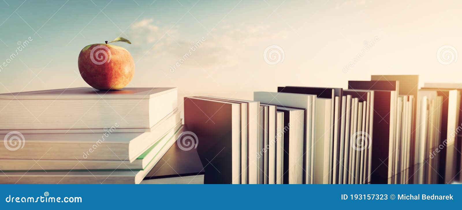 Apple on Stack of Books. Education, Science and Reading Concept Stock ...