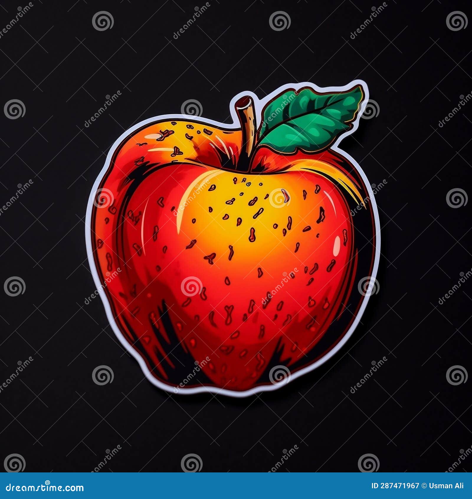 Apple Sticker on Black Background. AI Stock Illustration - Illustration ...