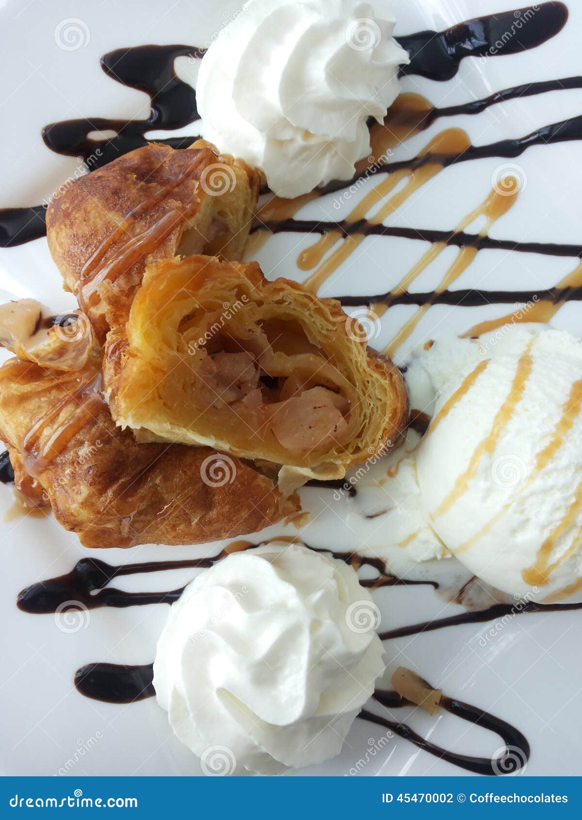 Apple strudel with cream stock photo. Image of breakfast - 45470002