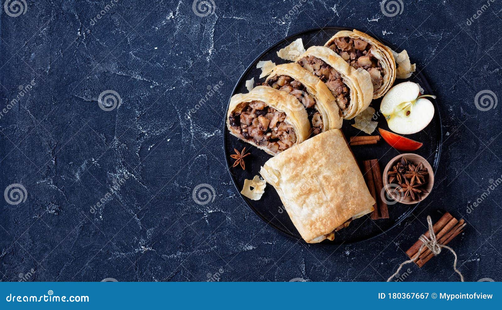 Apple Strudel on a Dark Background, Copy Space Stock Image - Image of ...