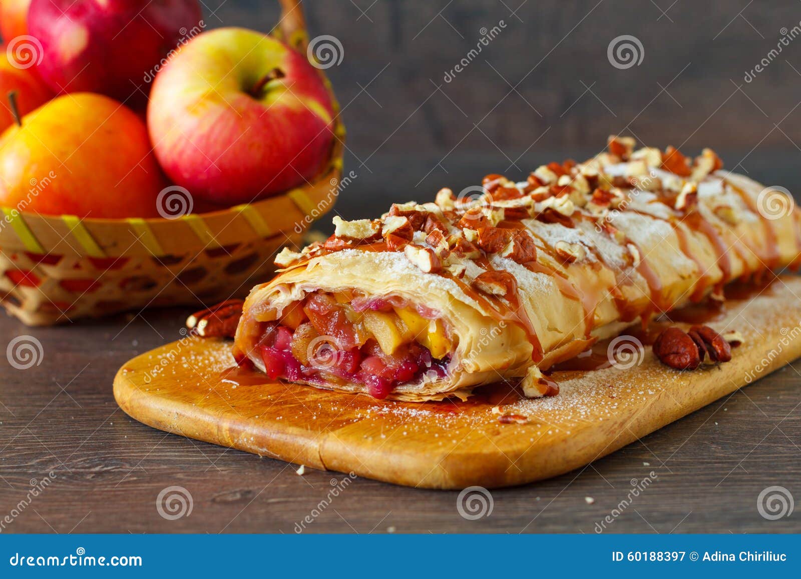 Apple strudel stock image. Image of cider, caramel, plate - 60188397