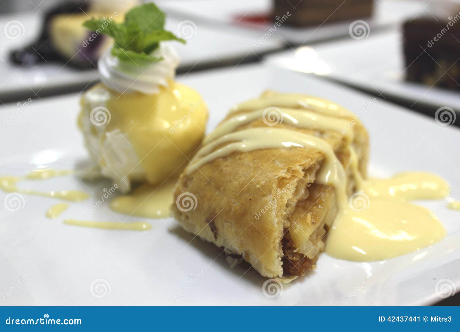 Apple Strudel with Hot Vanilla Sauce Stock Image - Image of crust ...