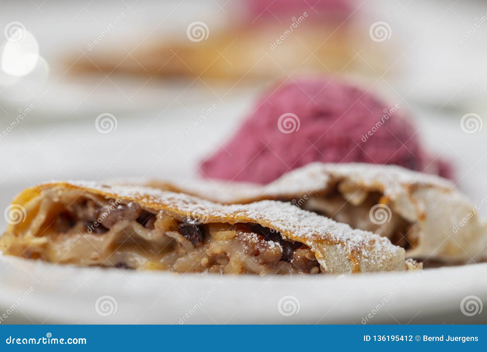 Apple strudel stock photo. Image of cream, filling, closeup - 136195412
