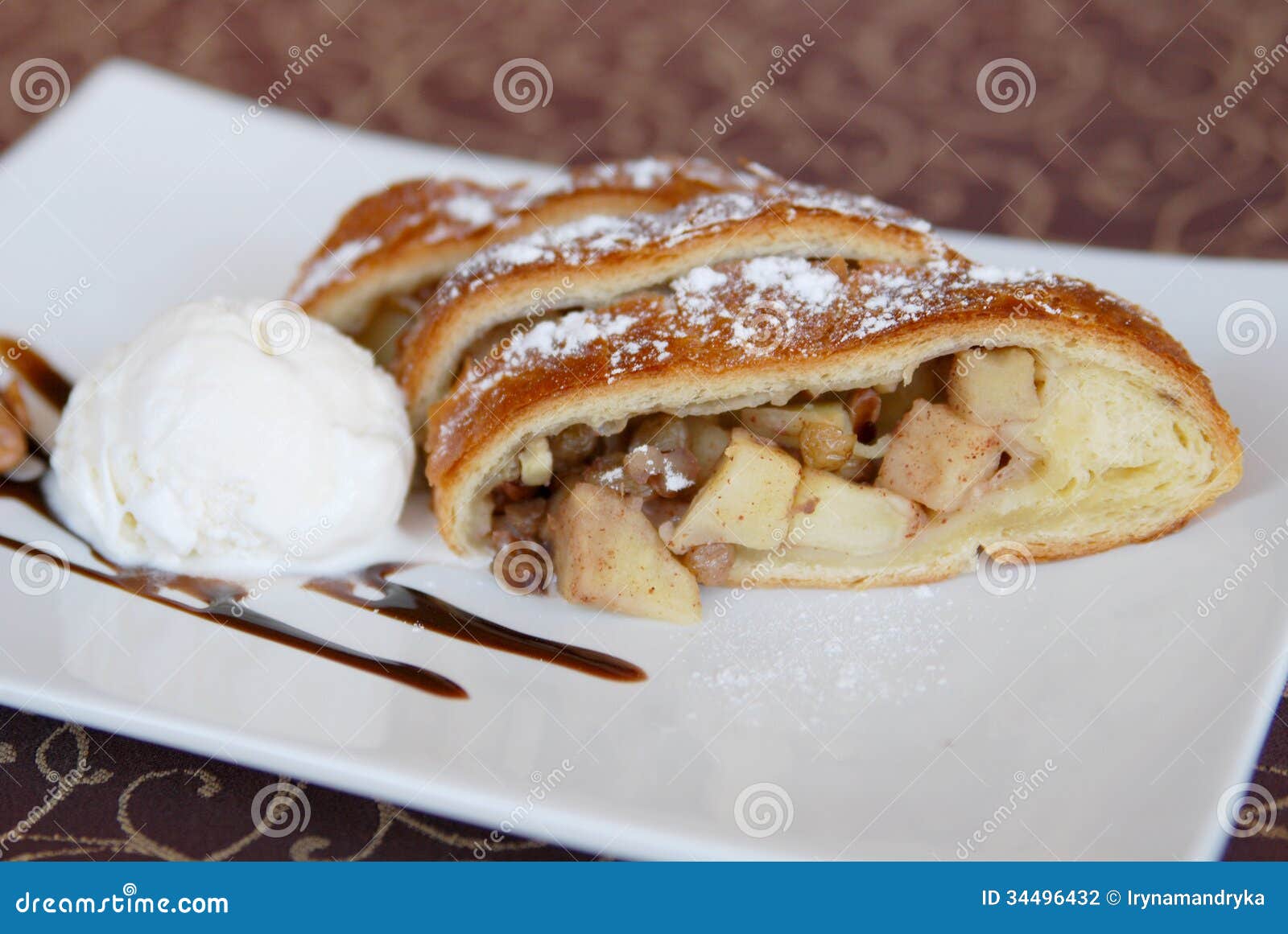 Apple Strudel with an Ice Cream Stock Photo - Image of powder, drink ...
