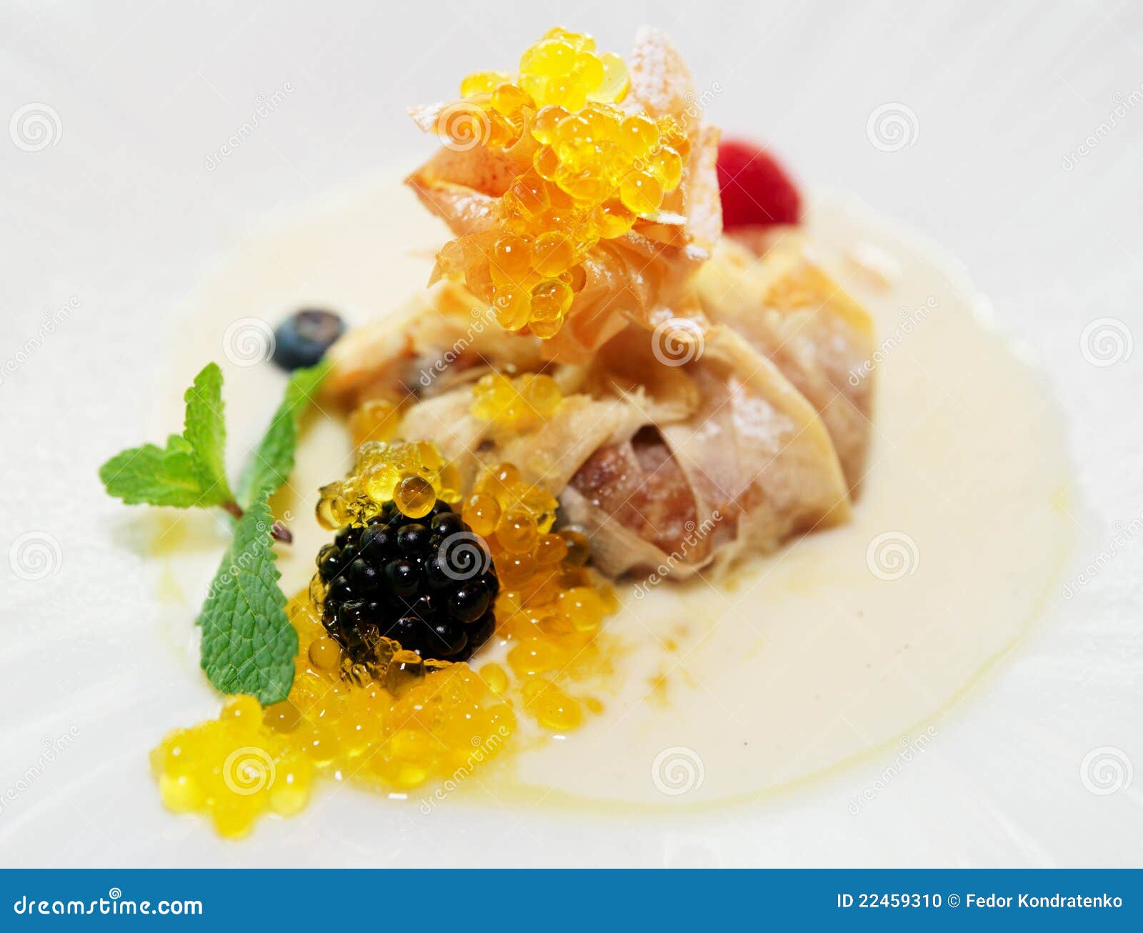 Apple Strudel with Molecular Sweet Caviar Stock Photo - Image of rich ...