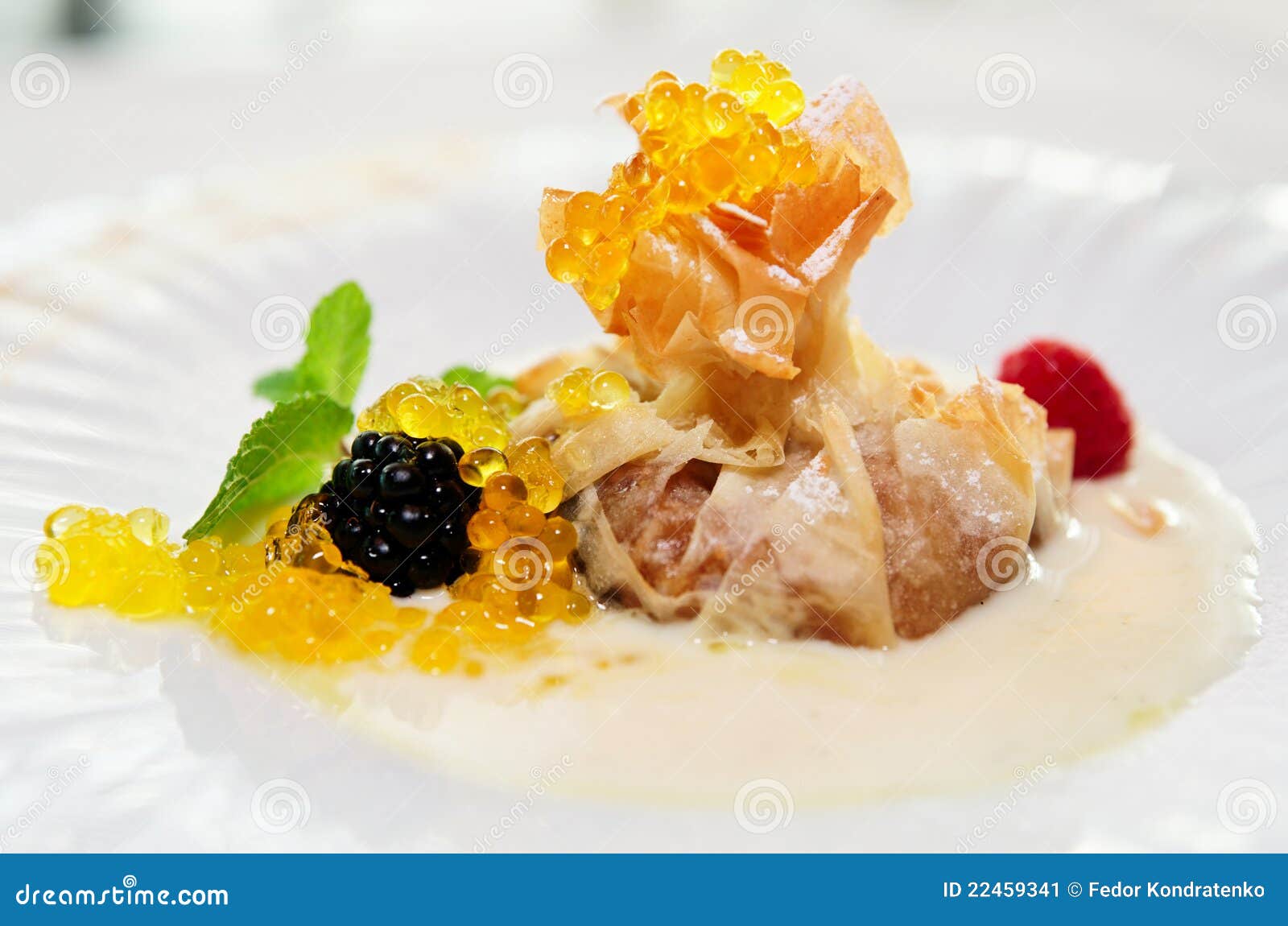 Apple Strudel with Molecular Sweet Caviar Stock Image - Image of diet ...