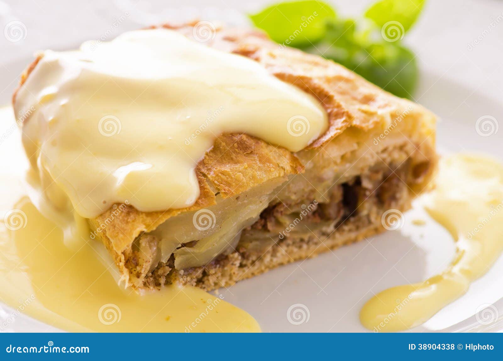 Apple Strudel with Vanilla Sauce Stock Photo - Image of filling, plate ...