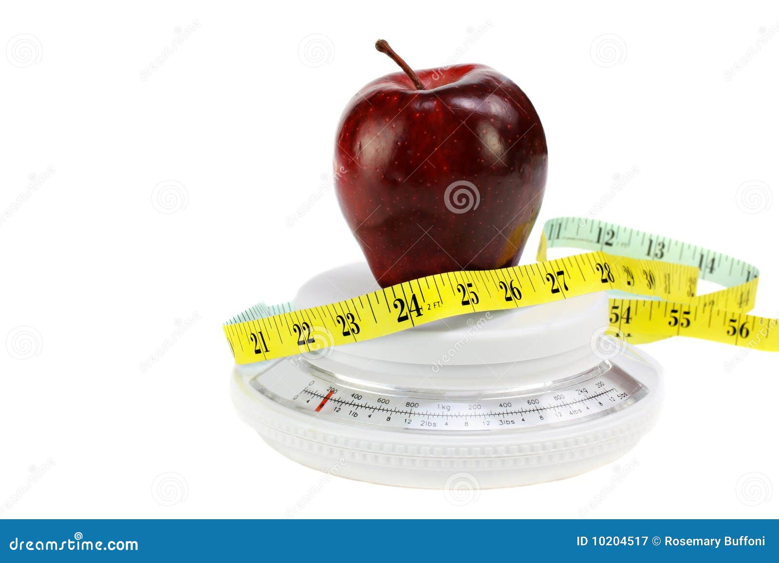 Apple, Tape Measure on Food Scale Stock Image - Image of copy, diet ...