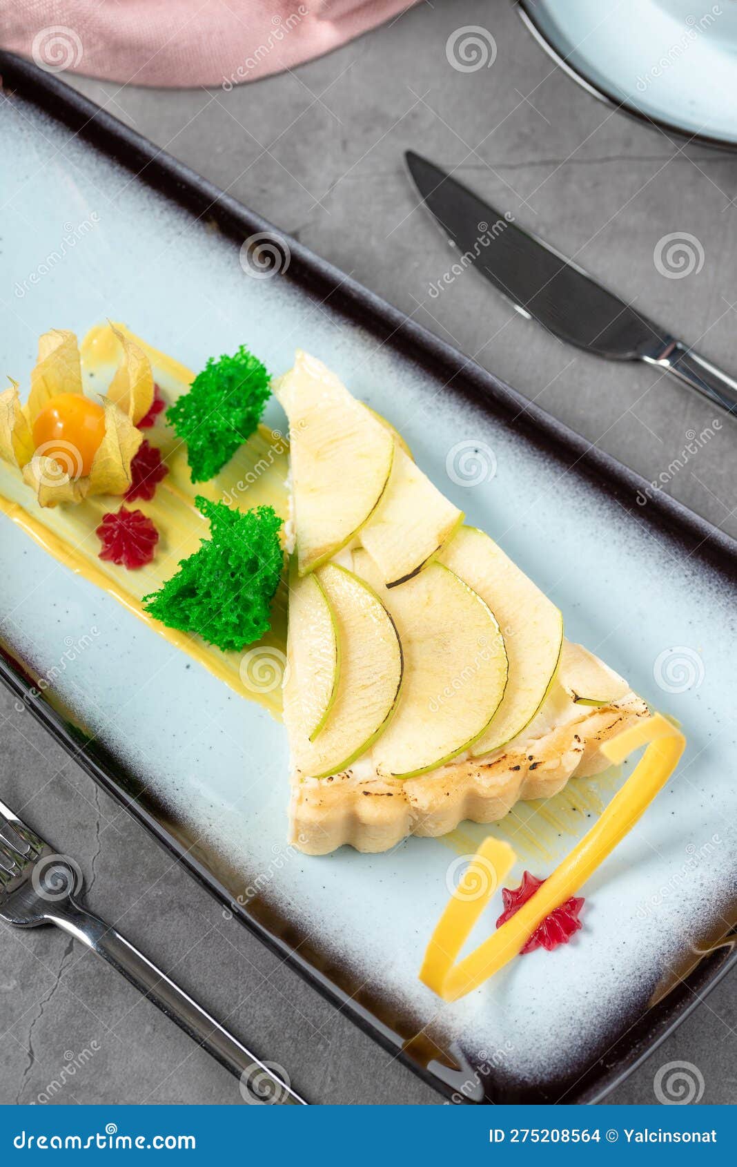 Apple Tart on Stone Table in Fine Dining Restaurant Stock Photo - Image ...