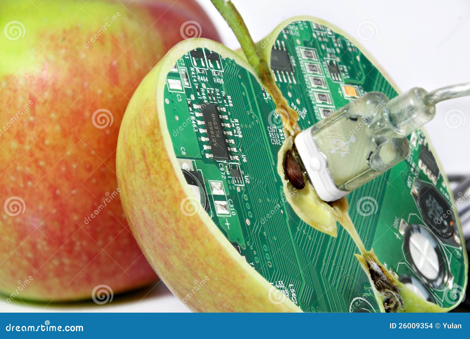 Apple with technology core stock photo. Image of chip - 26009354