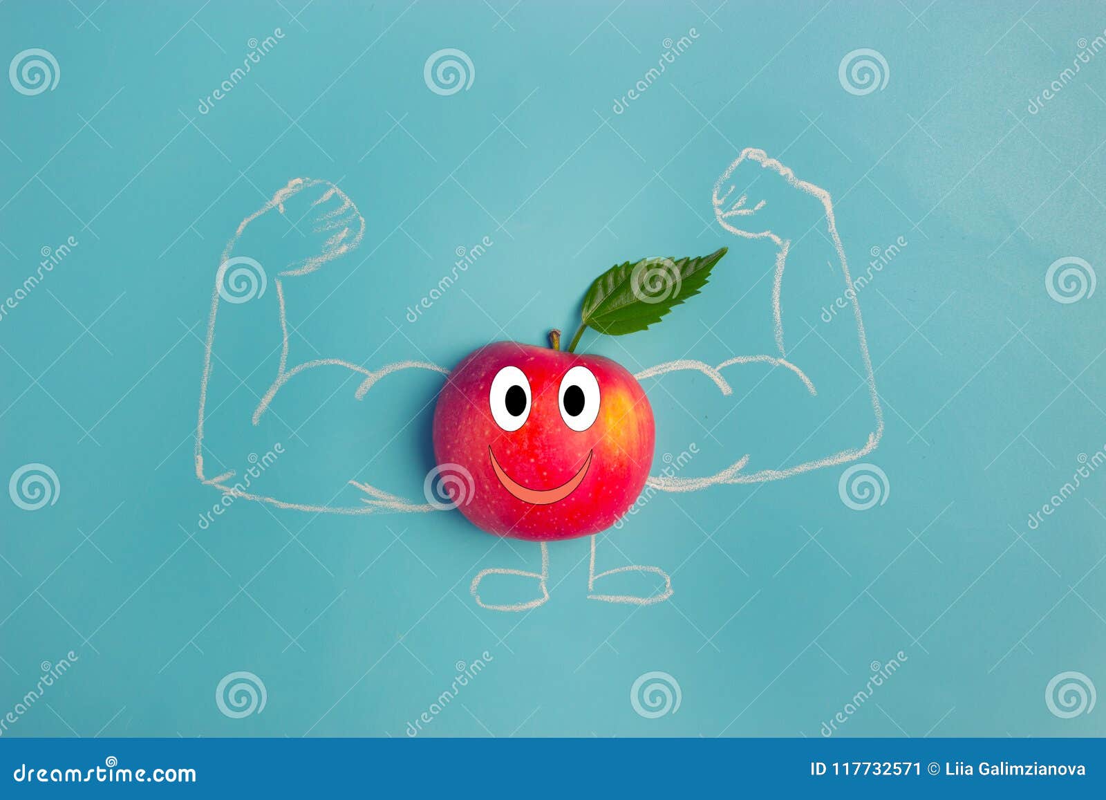 Apple tecken med muskler fotografering för bildbyråer. Bild av tecknad ...